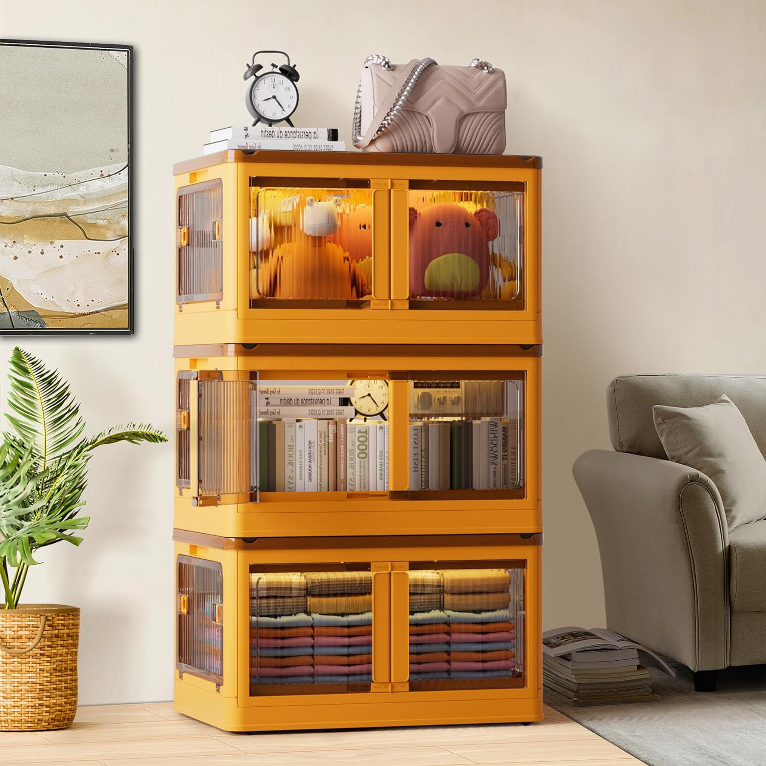 Rebrilliant Storage Bins With Lids 3 Tier Large Plastic Stackable ...