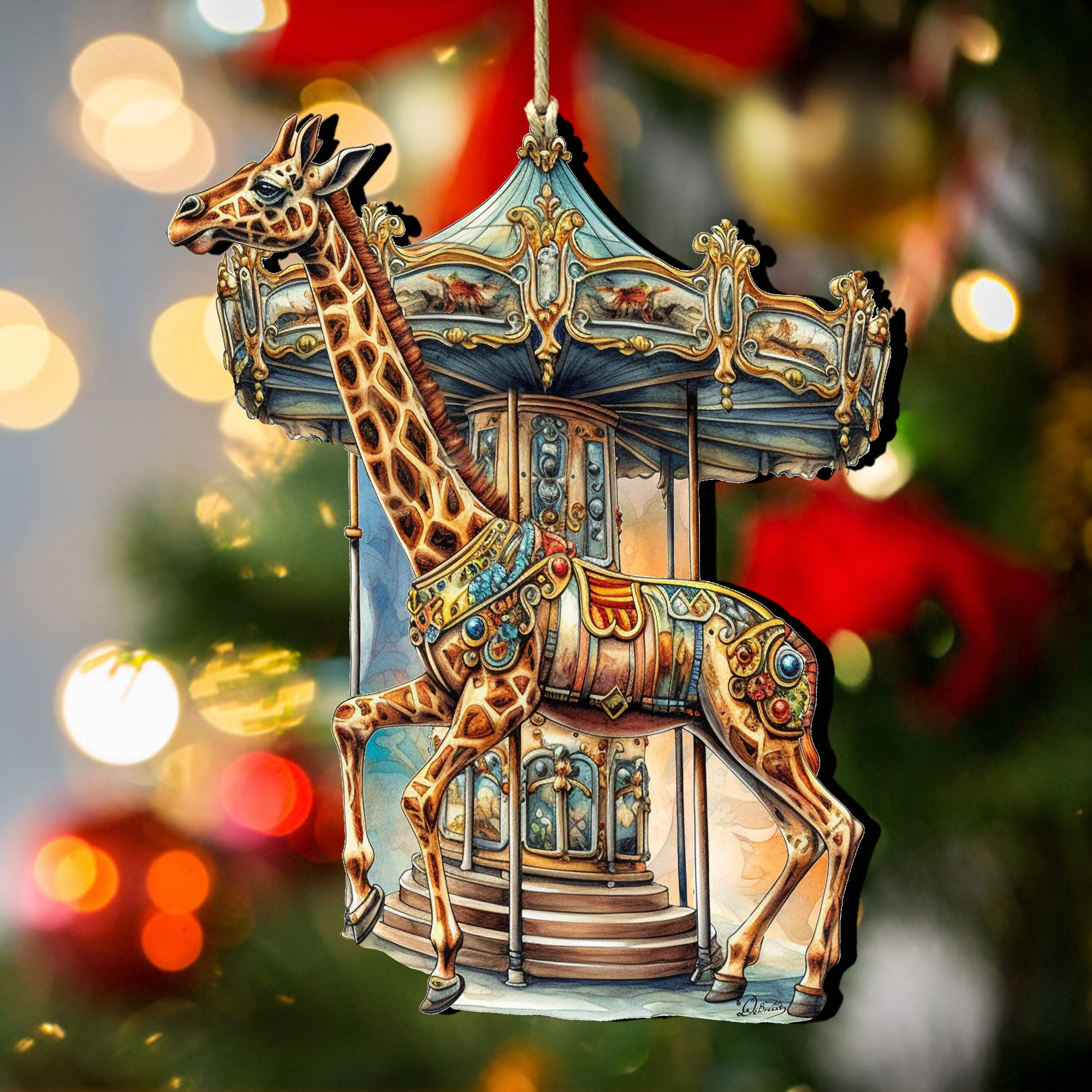 Designocracy Carousel Giraffe Wooden Ornament | Wayfair