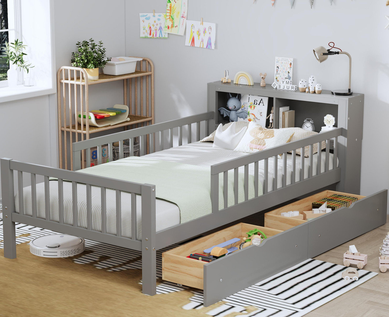 Latitude Run® Safety Security Twin Size Bed with Two Under-Bed Drawers ...