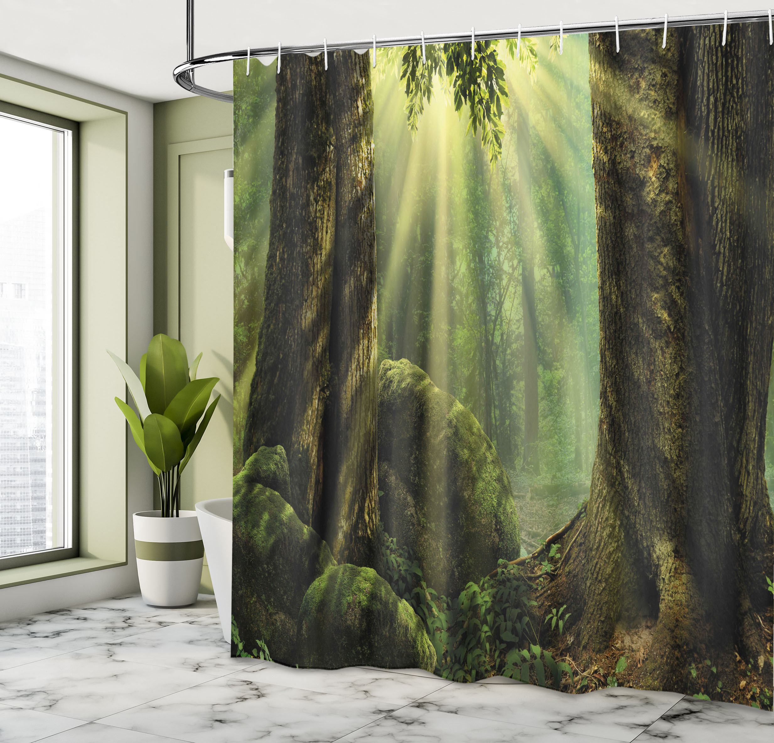 East Urban Home Forest Shower Curtain Sunbeam Moss Tree Bodies 32947 ...