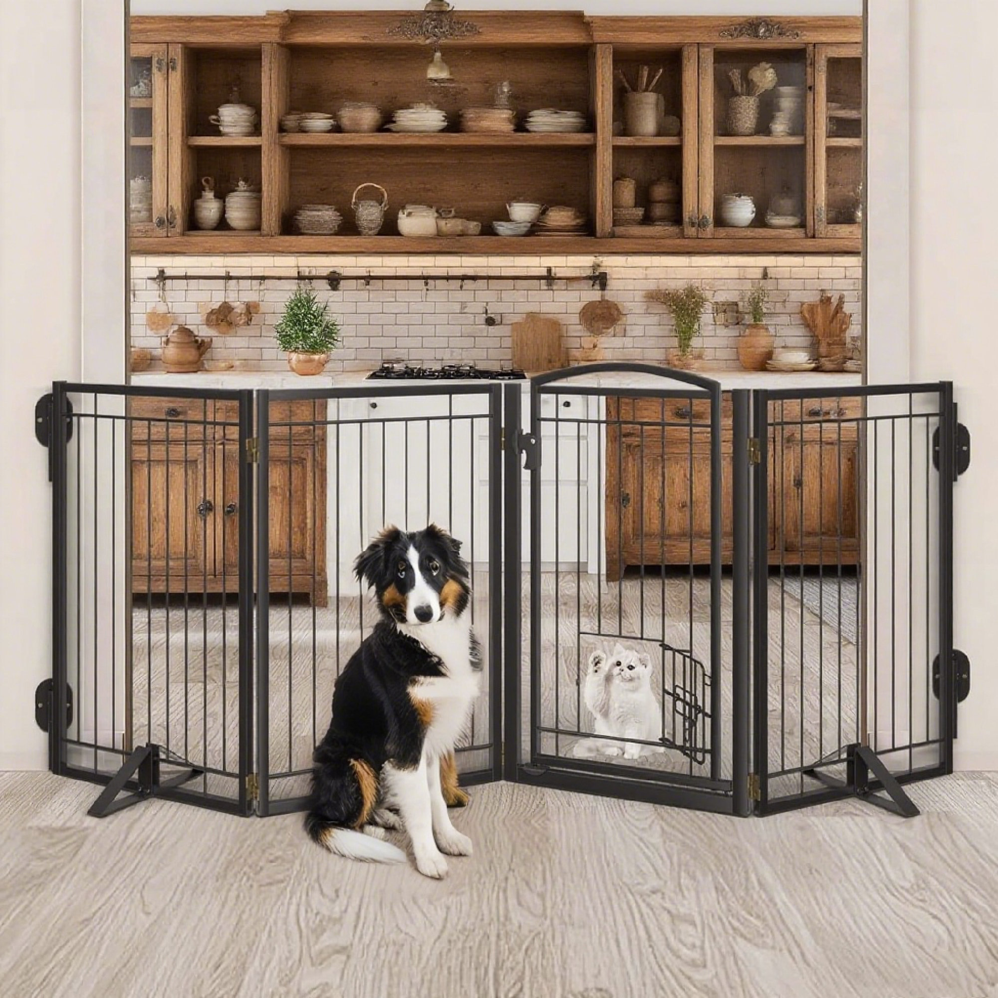 Tucker Murphy Pet™ 120" Extra Wide Freestanding Dog Gate With Cat Door ...