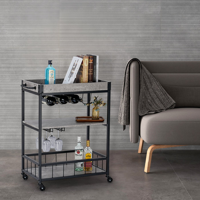 17 Stories Neyamiah 3 Tiers Kitchen Serving Trolley Industrial Wood ...