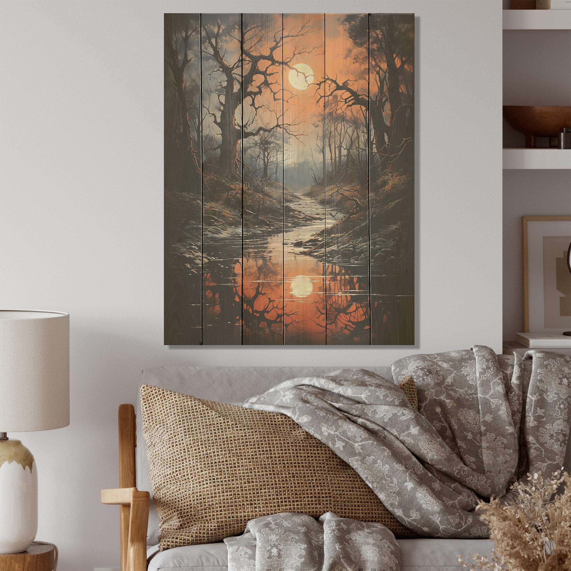 Lark Manor™ Moonlit Shadows In Winter I - Tree Oak Wood Art On Natural ...