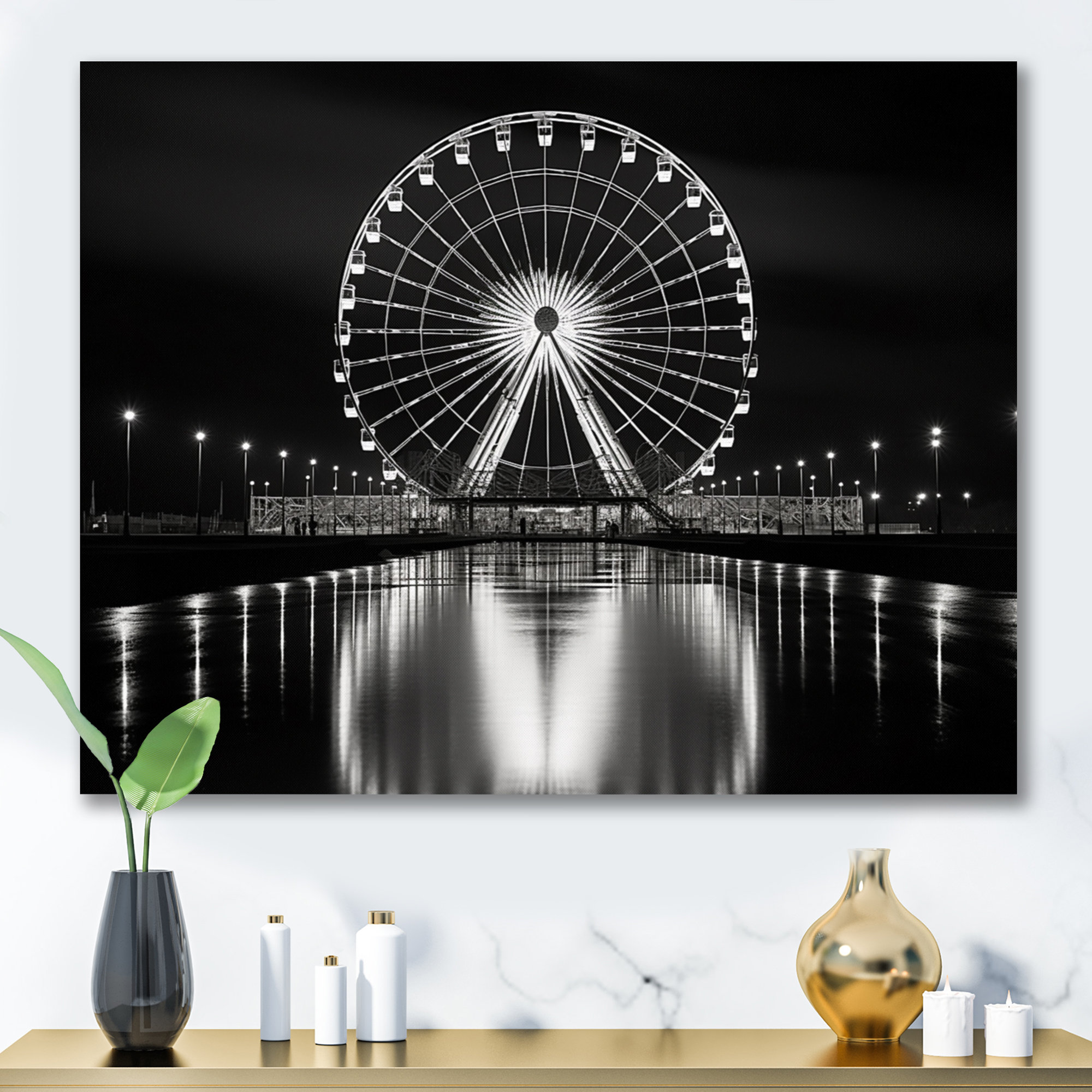 Hokku Designs Black And White Ferris Wheel Carousel II On Canvas Print ...
