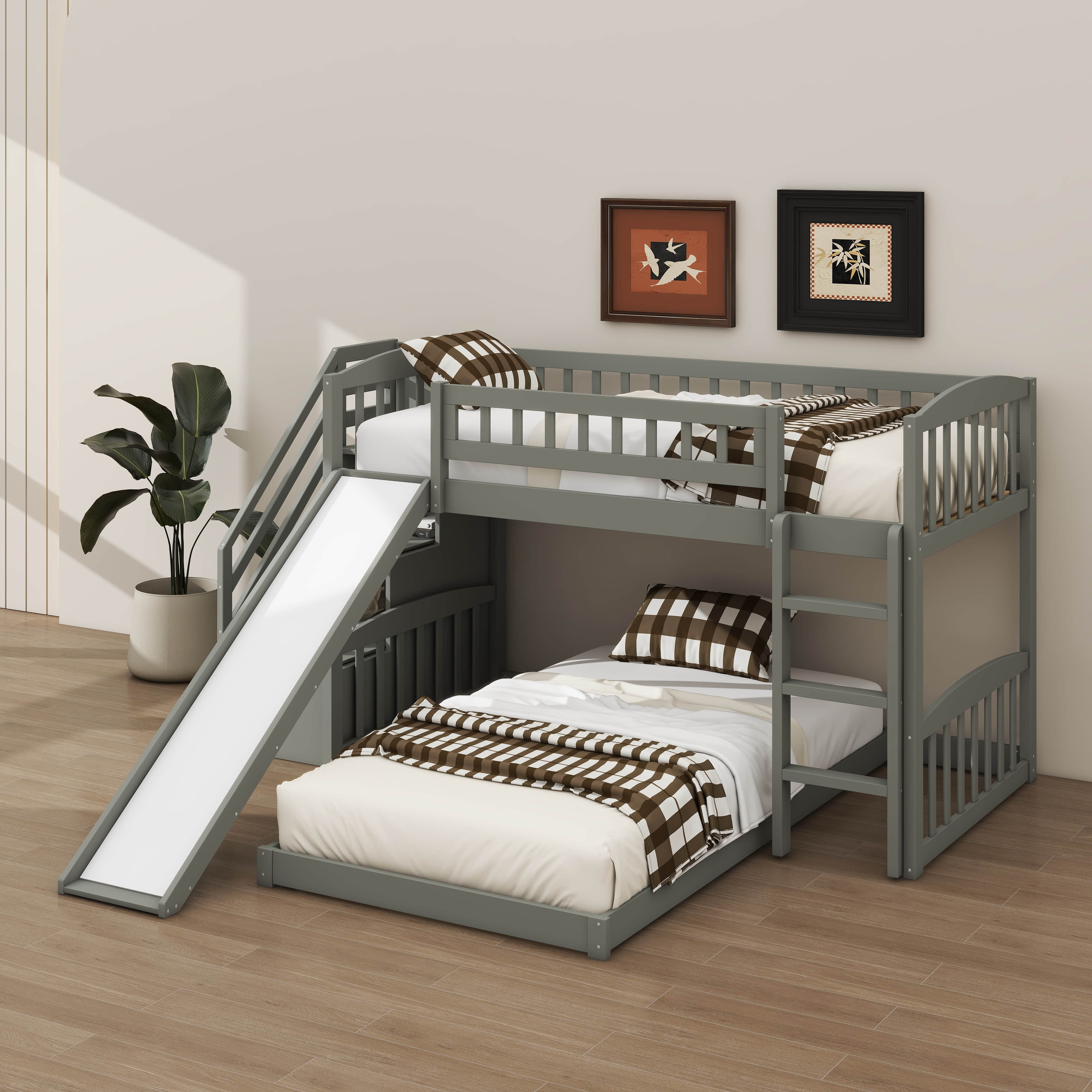 Harriet Bee Twin-On-Twin Bunk Bed Equipped With Easy-Going Staircase ...
