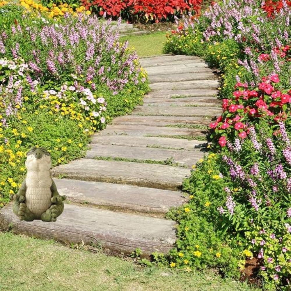 Trinx Whimsical Alligator Buddha Garden Statue - Hilarious Decor | Wayfair