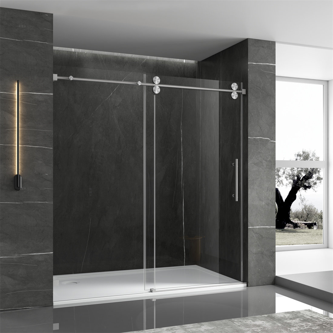 NORTHROOM 57" L x 60" W x 76" H Frameless Rectangle Shower Stall With ...