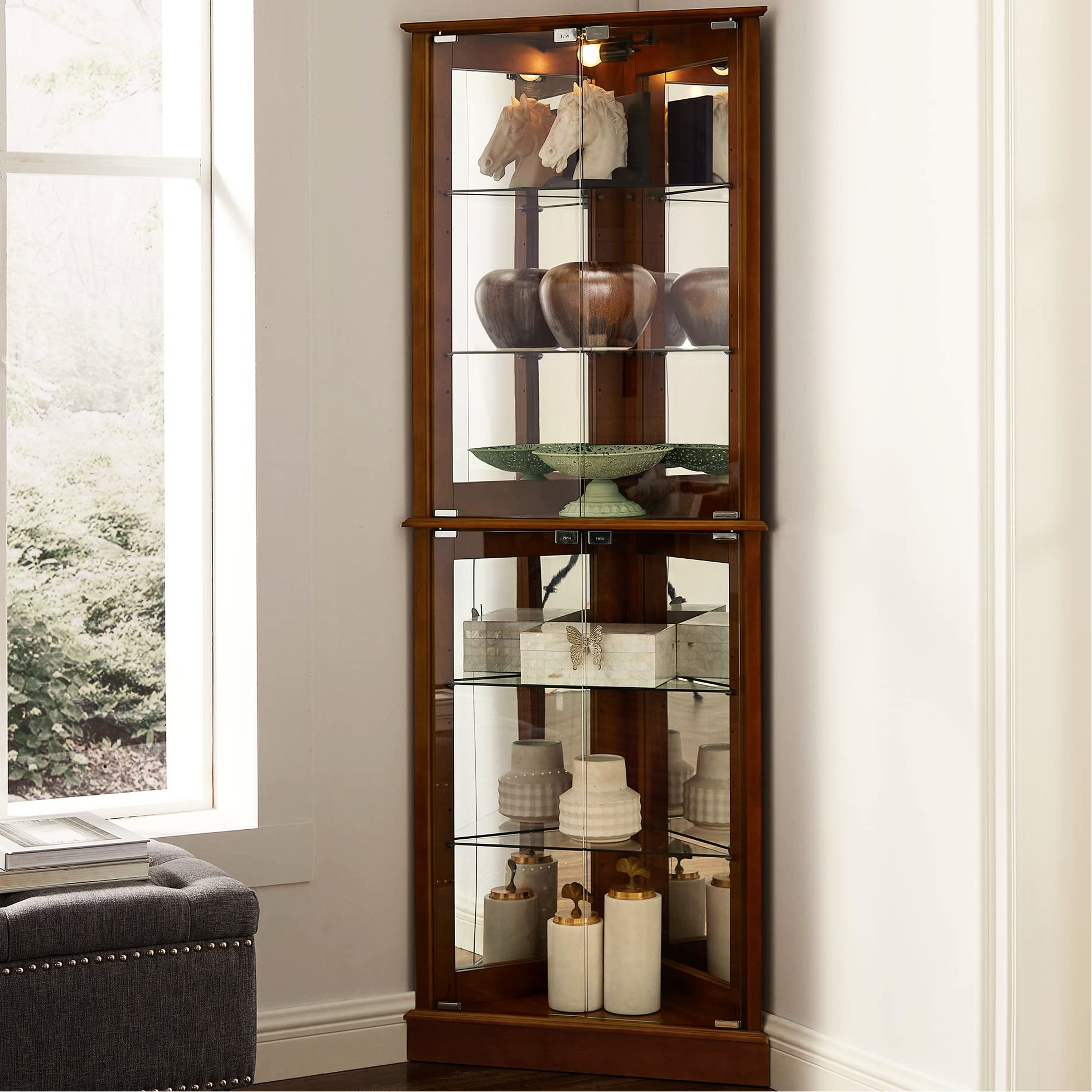 Lark Manor Vitrine de coin ajustable avec dossier en miroir et ...