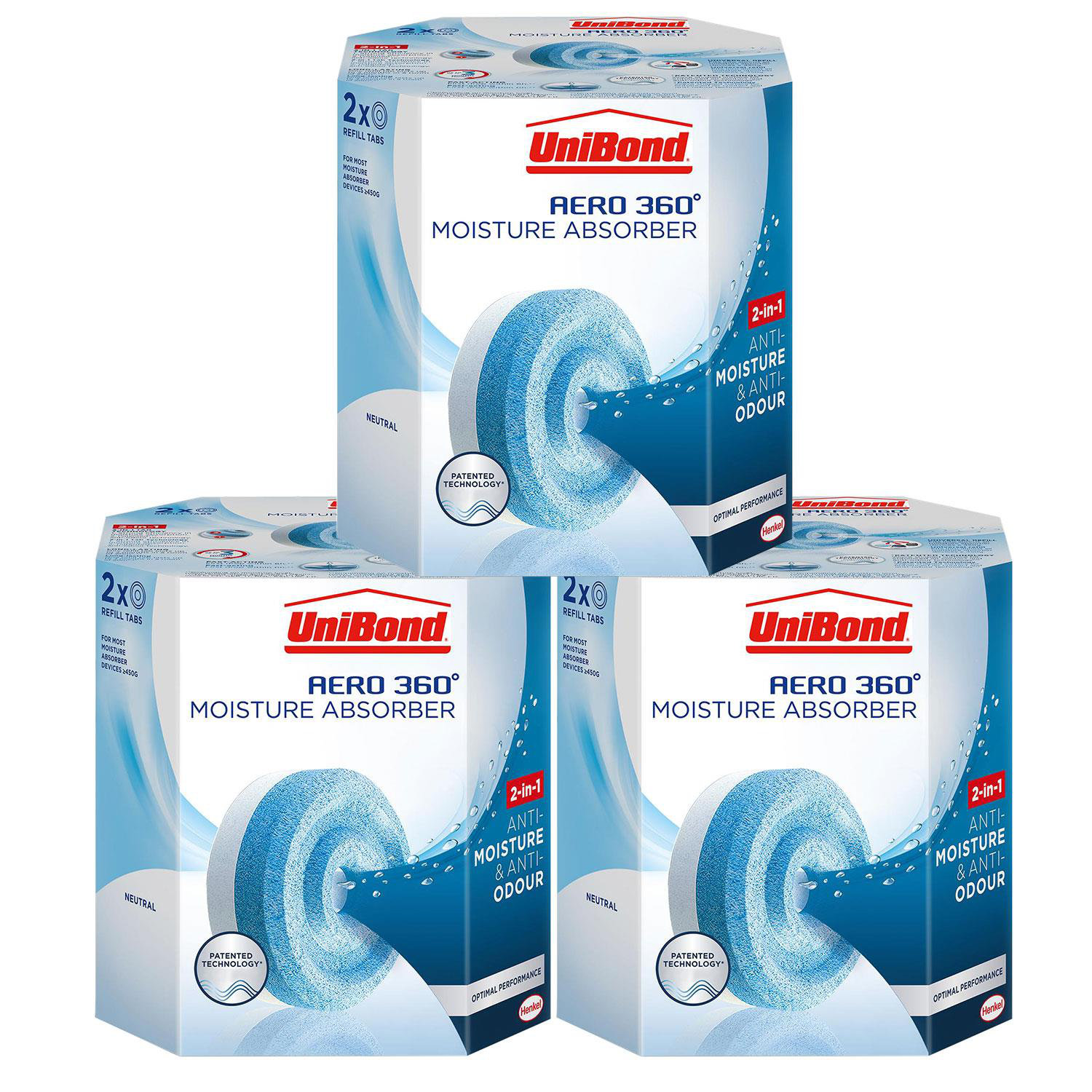 Unibond Aero 360 ° Moisture Absorbent & Neutral Refill Tab 450g, 2pk x ...