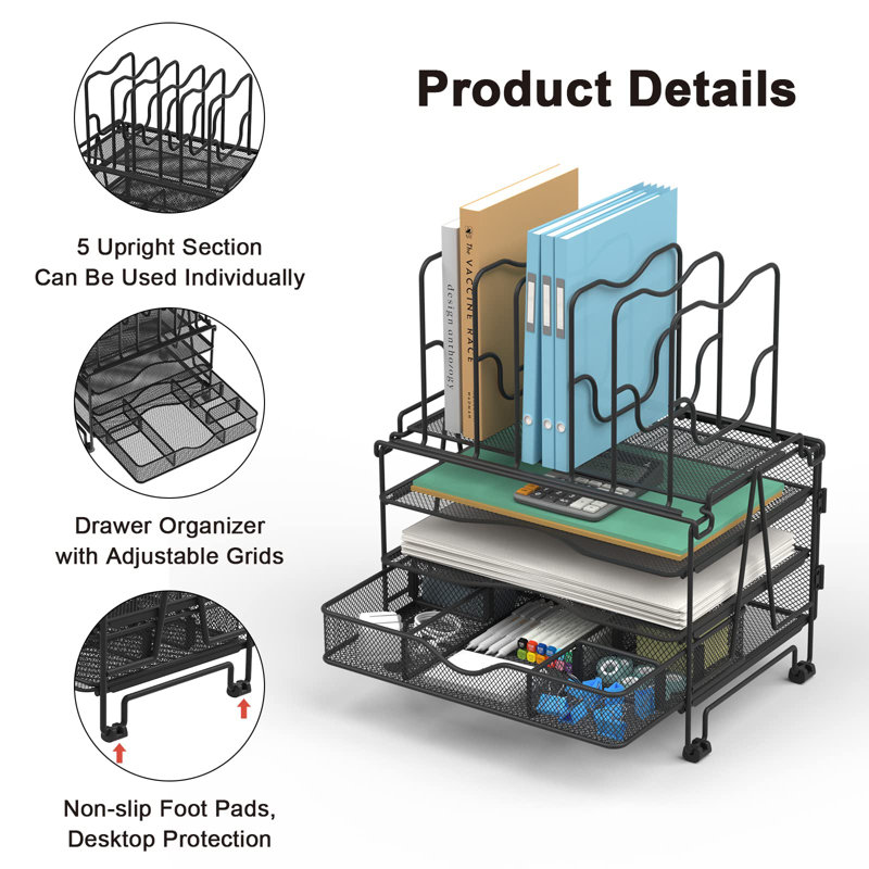 Latitude Run® Grid Desk Organizer, 3 In 1 Desk Organizer, Black | Wayfair