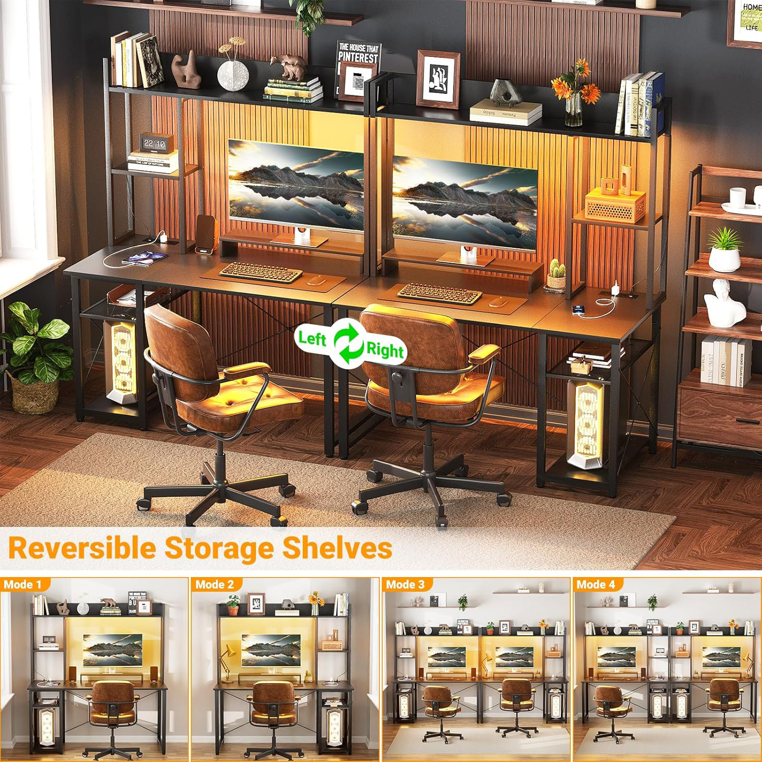 Ivy Bronx Gaming Desk With Hutch, 39'' Computer Desk With LED Lights ...