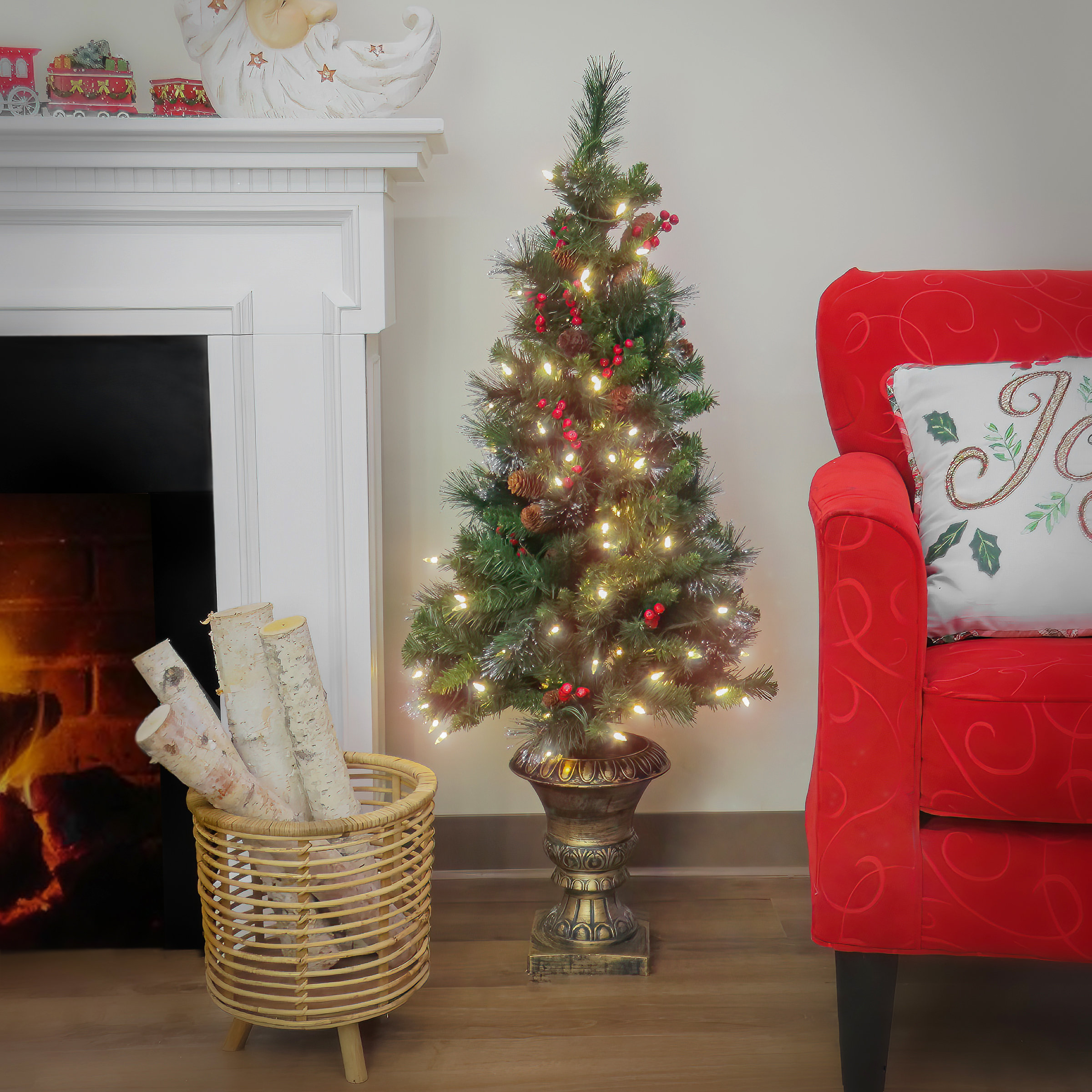 National Tree Company 4 ft. Crestwood Spruce Entrance Tree with Warm ...