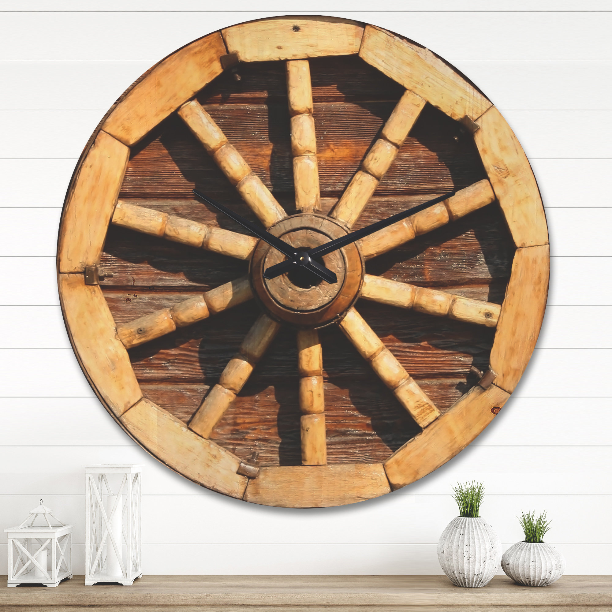 East Urban Home Antique Wagon Wheel - Farmhouse Wood Wall Clock | Wayfair