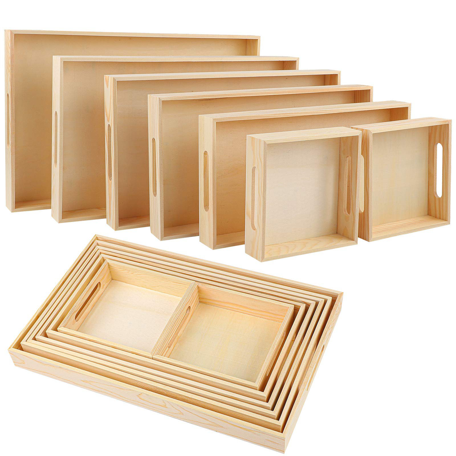 Ophelia & Co. 7 Pieces Wooden Nested Serving Trays Rectangular Shape ...