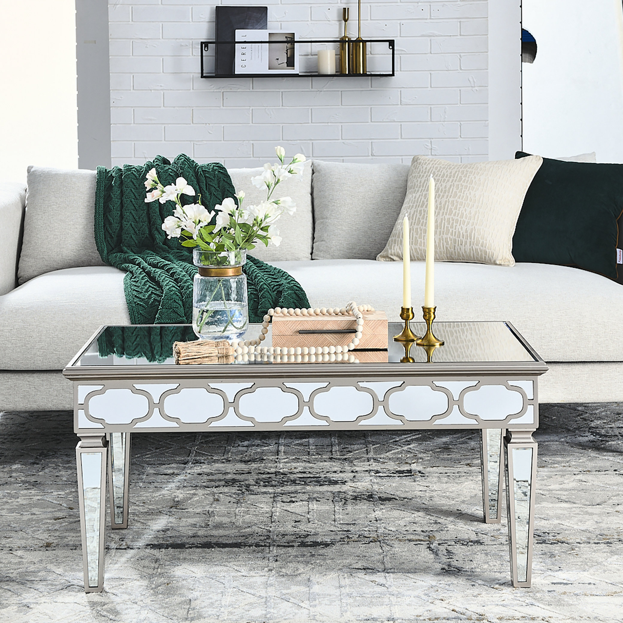 House of Hampton Elegant Shiny Silver Mirror Coffee Table - Wayfair Canada