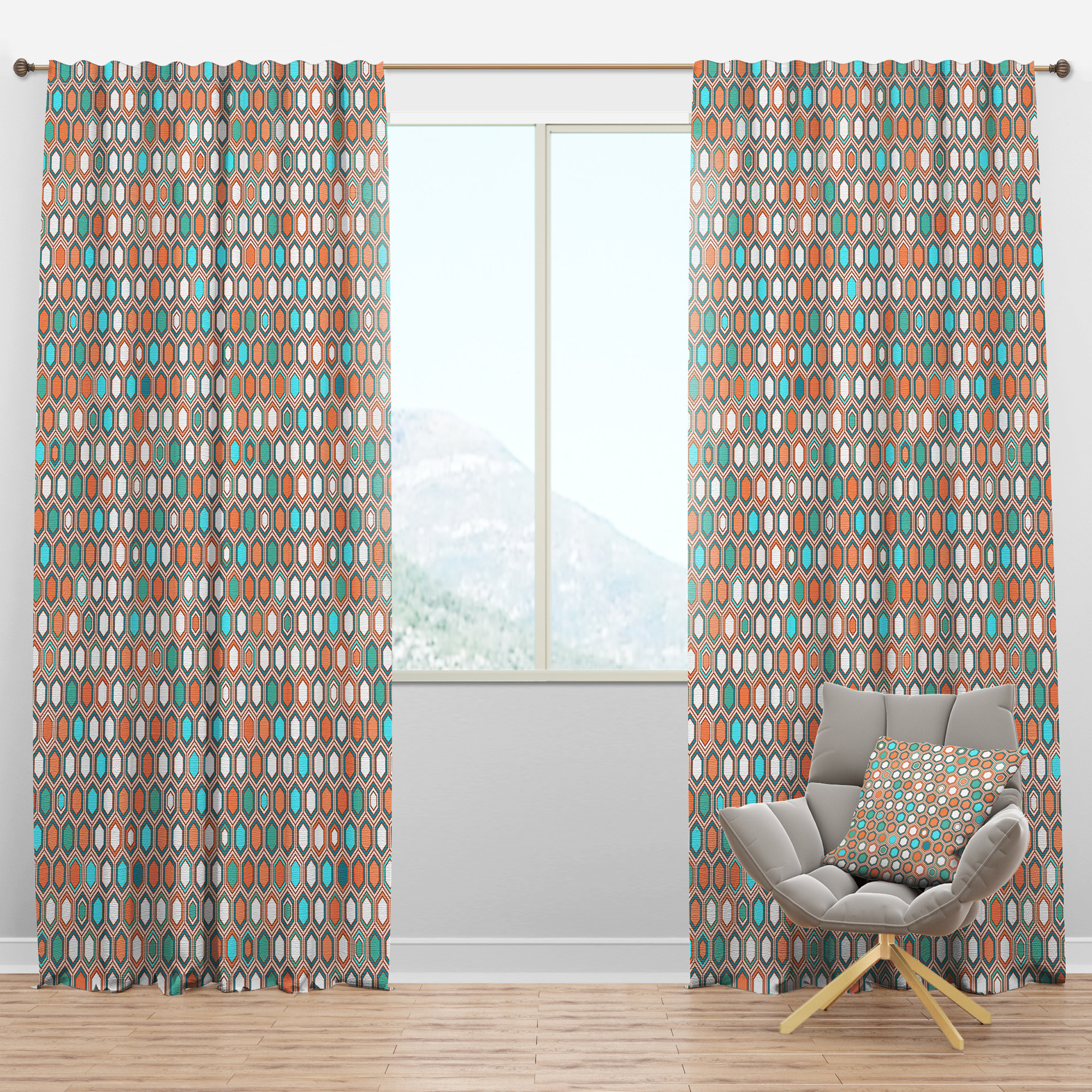 Design Art Mid-Century Hexagon III Geometric Semi-Sheer Thermal Rod ...