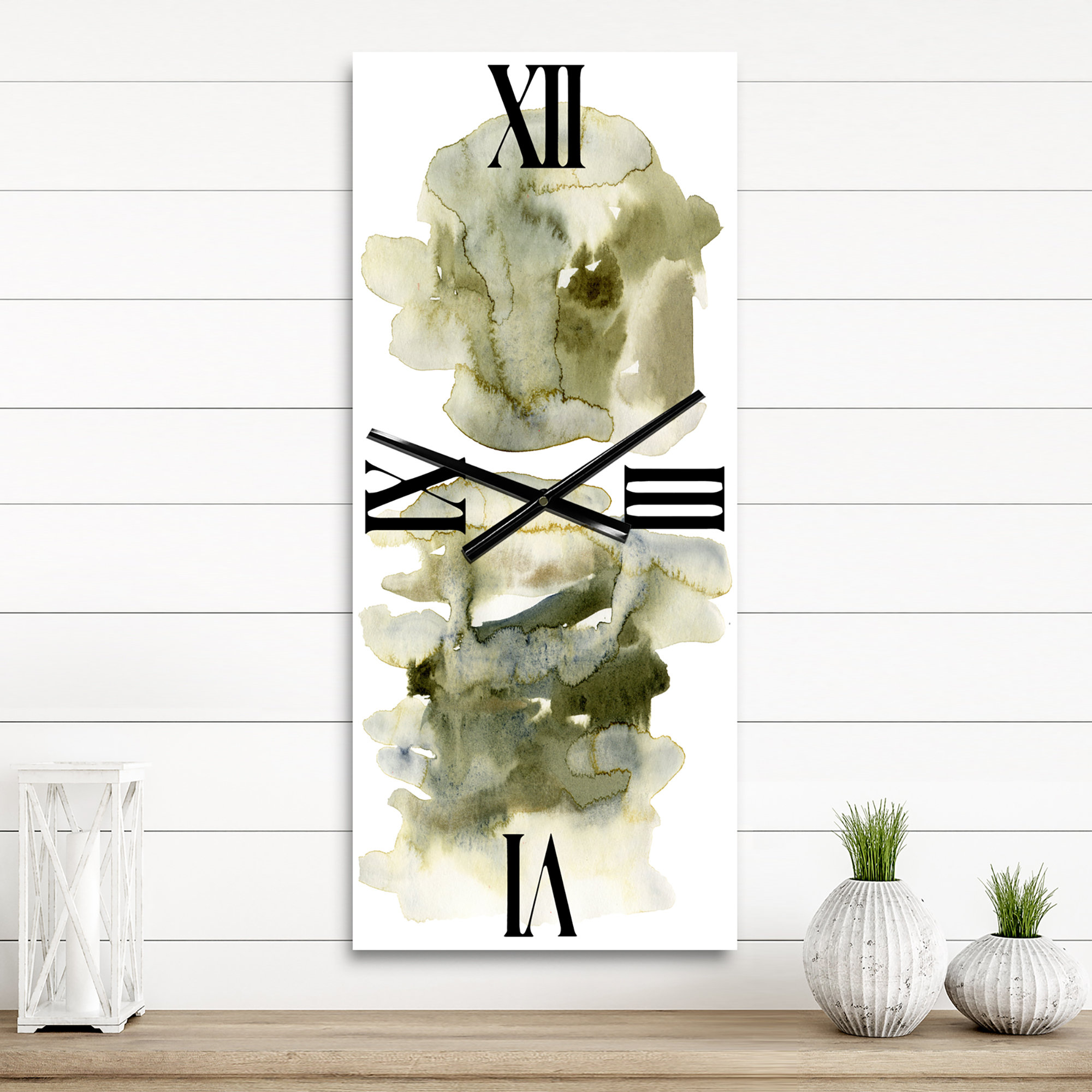 East Urban Home Dark Green Abstract Clouds II - Modern Wall Clock | Wayfair