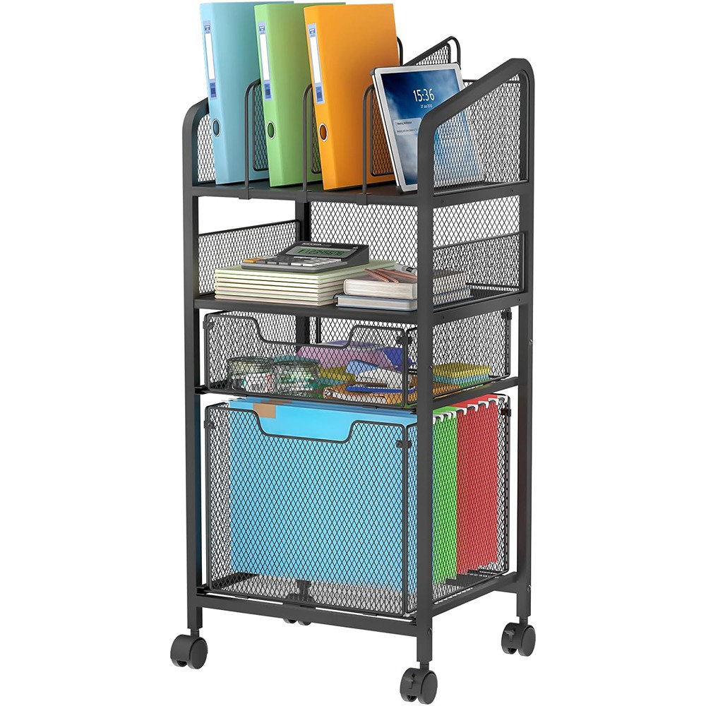 Inbox Zero 4-Tier Rolling File Cart With Hanging File Organizer, Mobile ...