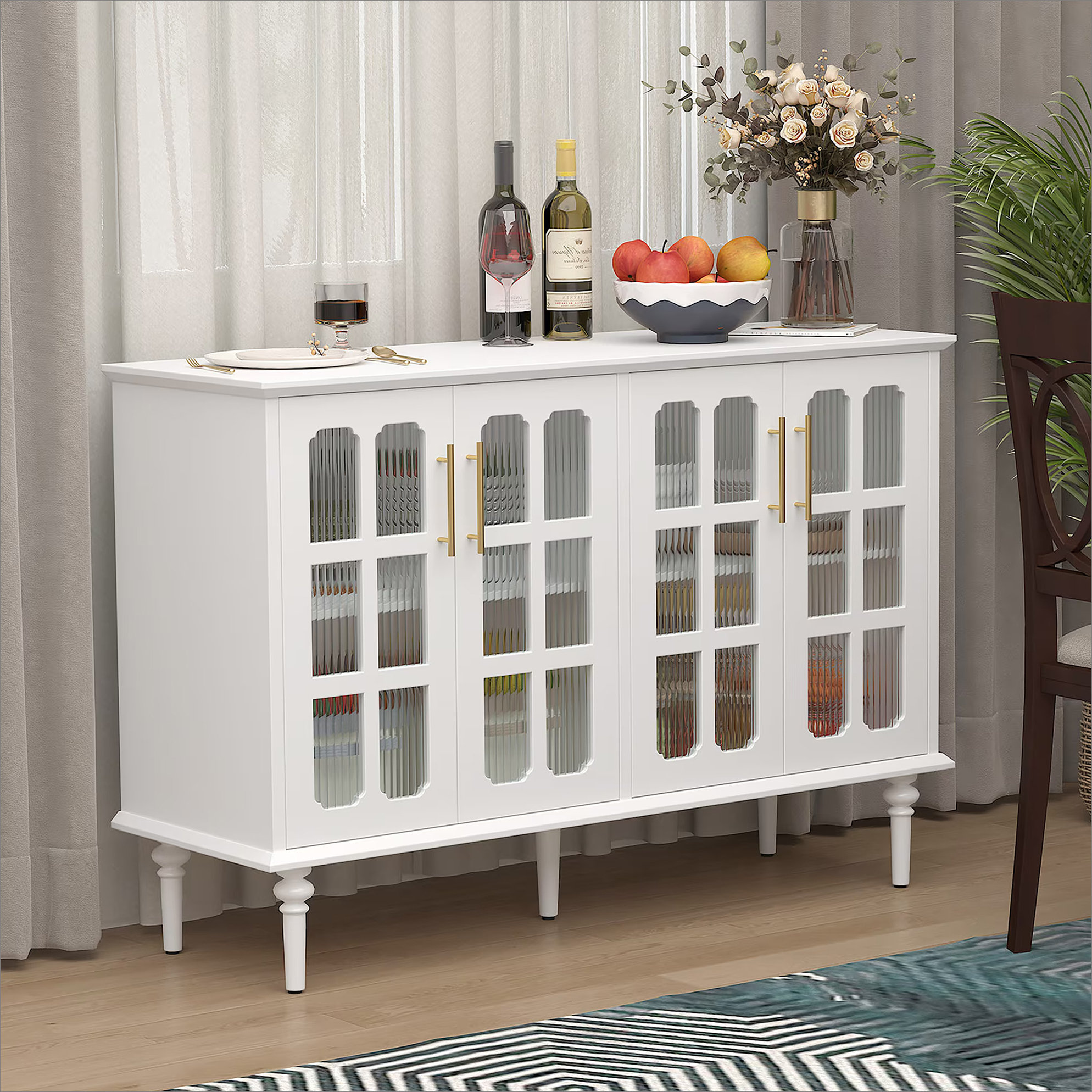 House of Hampton Vintage Buffet Cabinet with 4 Lattice Glass Door ...