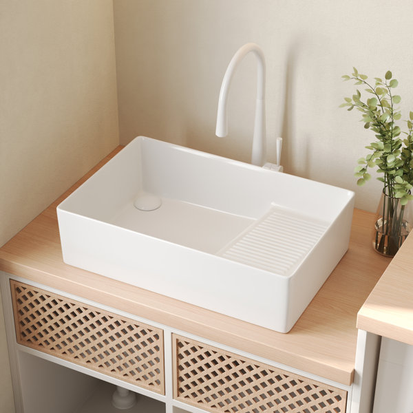 DeerValley Perch 24" X 15" Square Ceramic White Vessel Sink Bathroom ...