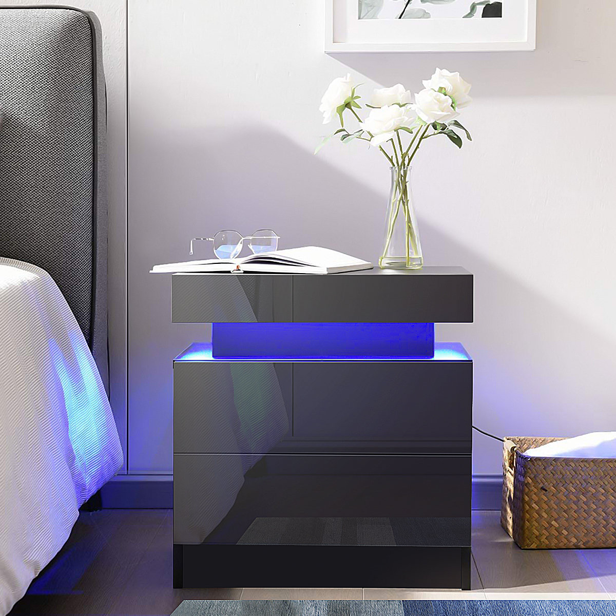 Wade Logan® Acree 2 - Drawer Nightstand with Multifunctional LED Lights ...