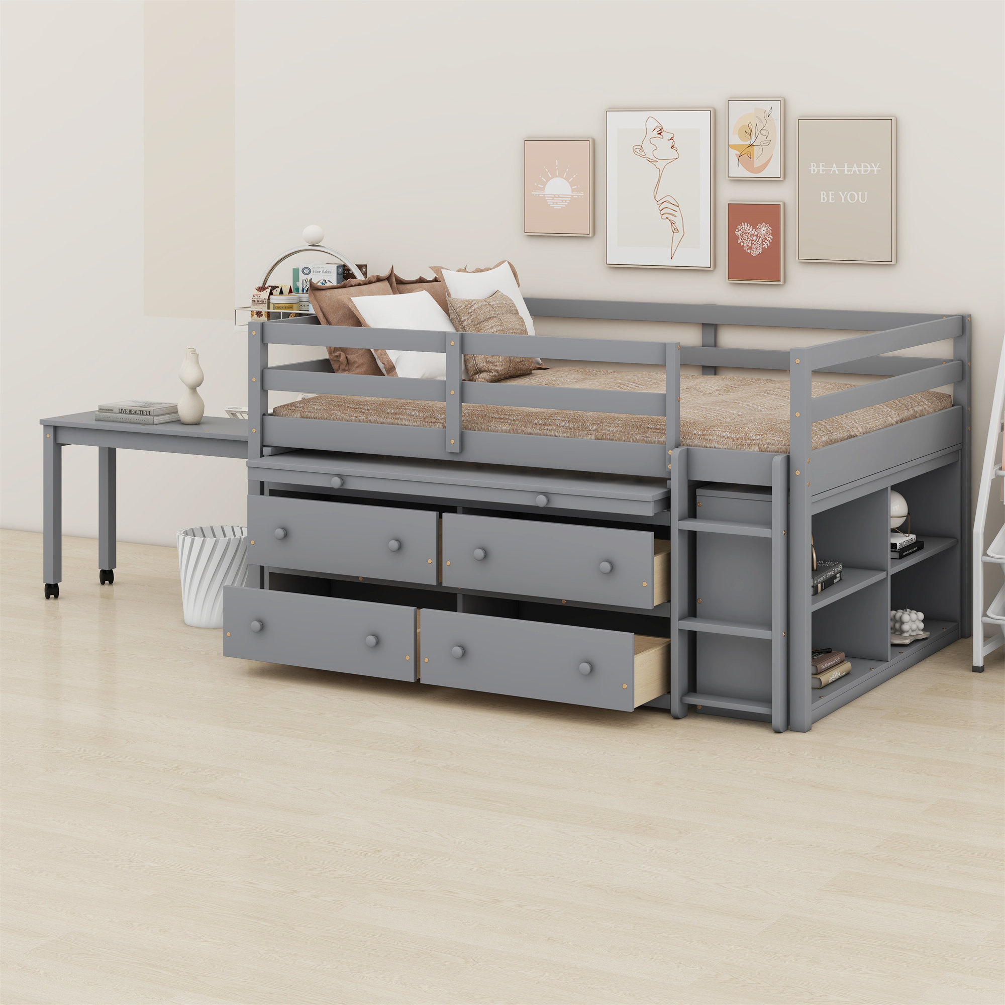 Lark Manor™ Loft Bed With Retractable Writing Desk And 4 Drawers, Loft ...