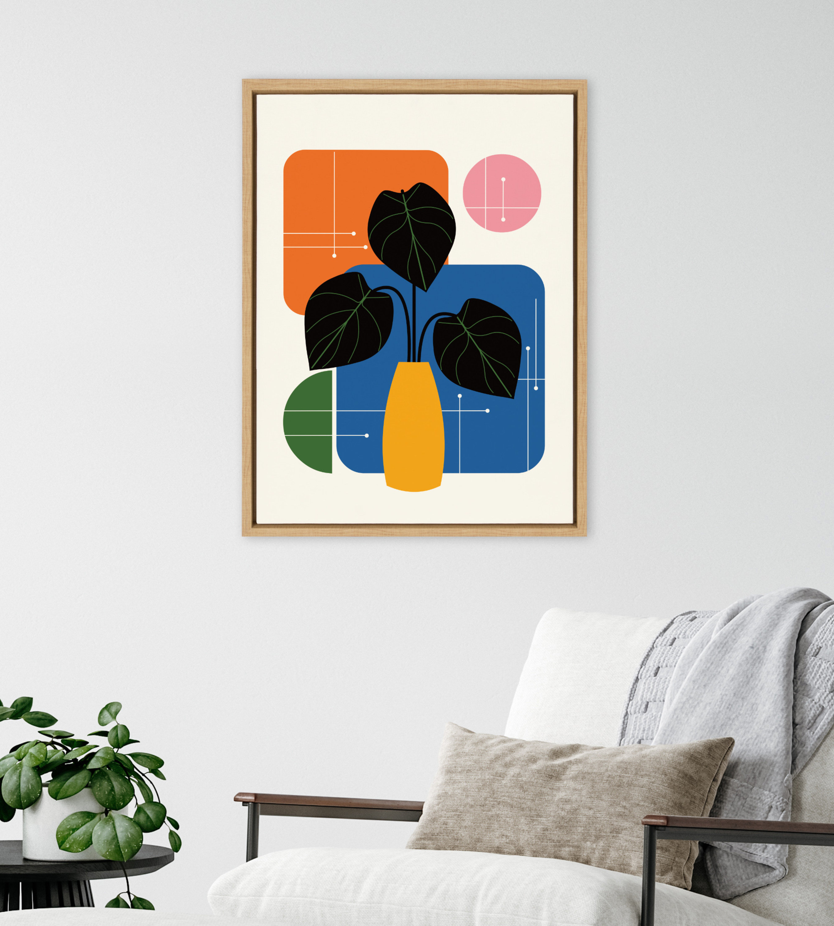 Beachcrest Home Shalyce Mid-Century Bright Colourful Plant. Framed On ...