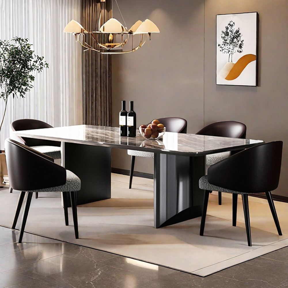 ALLNICEDT Modern simple rectangular marble dining table set | Wayfair