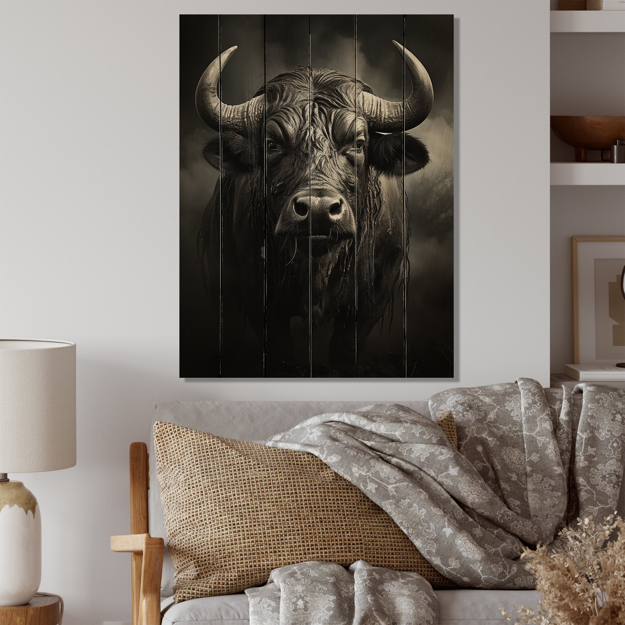 Union Rustic Grey Animal African Buffalo Extremely III On Wood Print ...