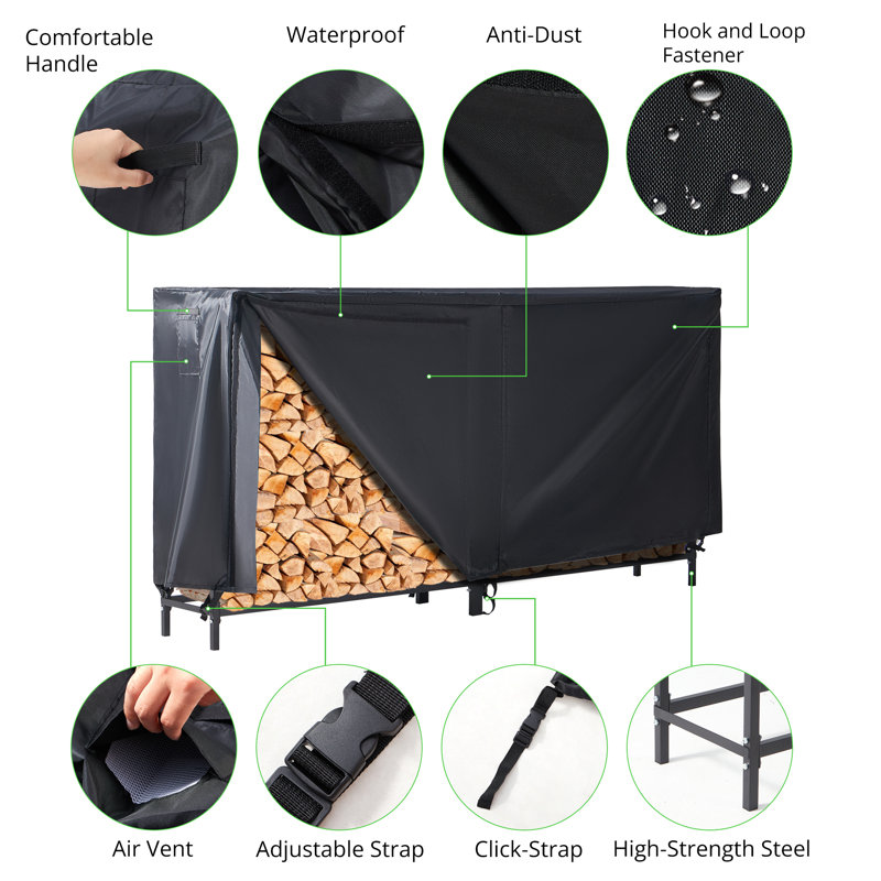 True & Tidy Waterproof Outdoor Firewood Rack with Cover 8ft | Wayfair