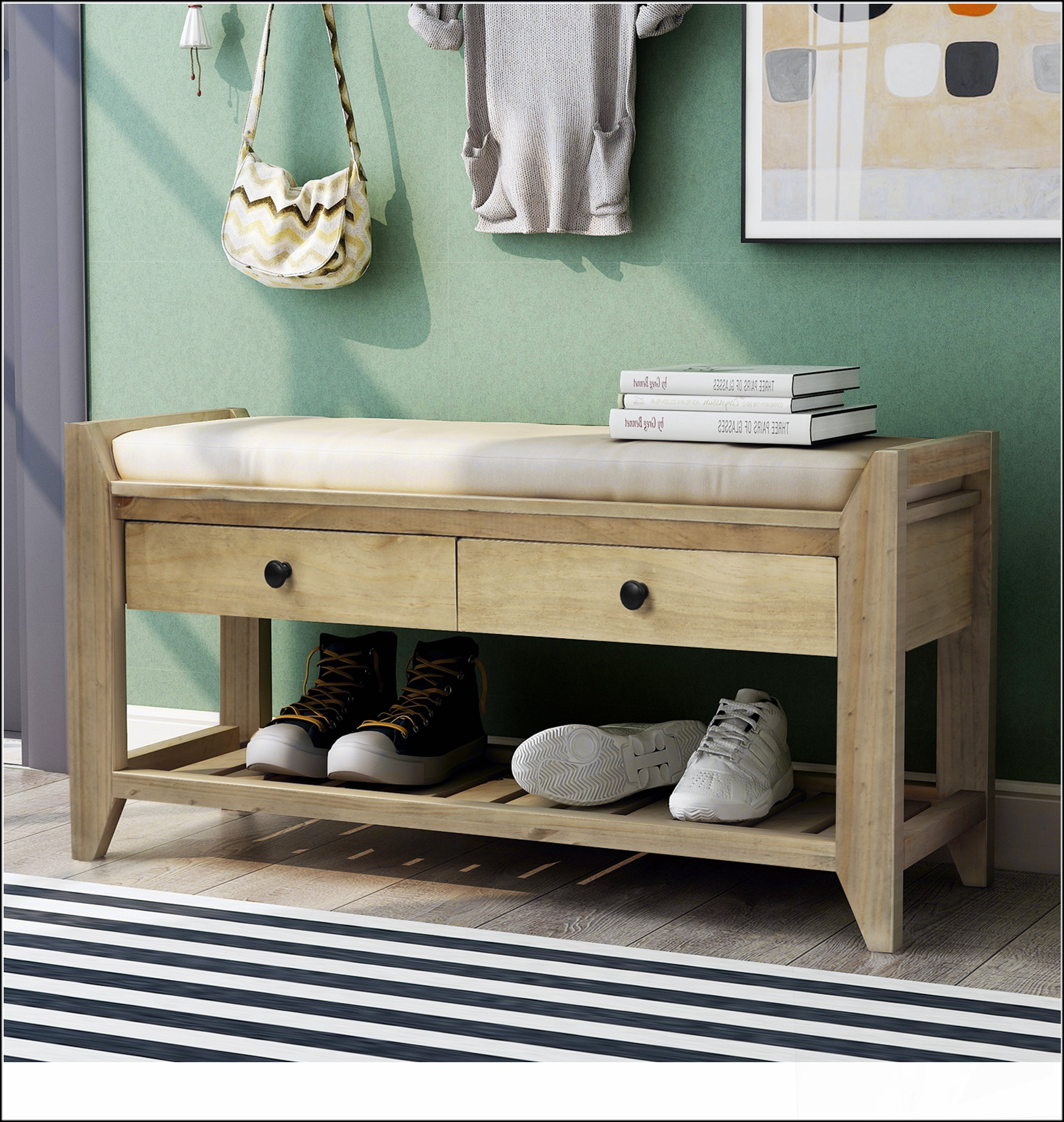 Red Barrel Studio® Shoe Rack with Cushioned Seat and Drawers ...