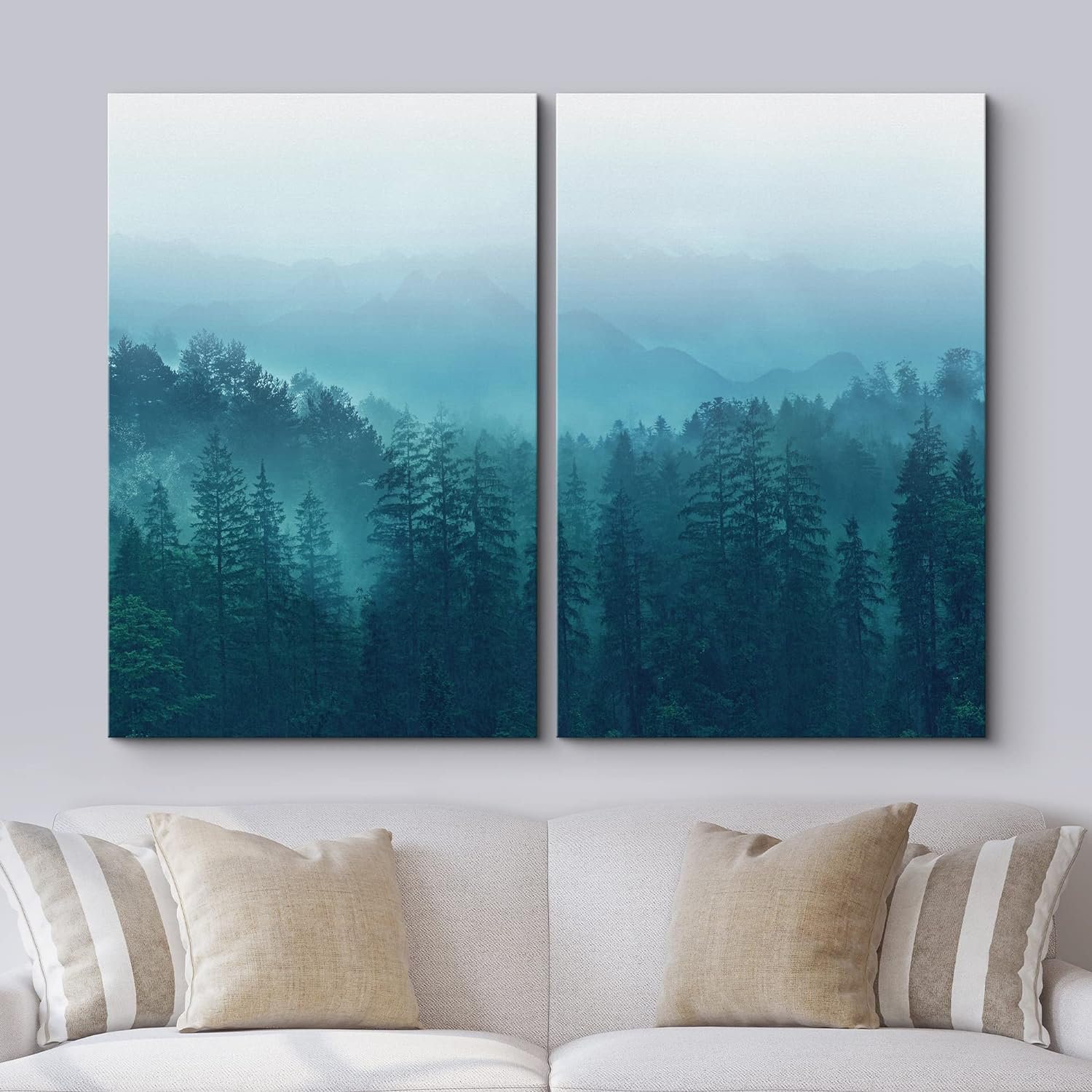 IDEA4WALL Misty Forest Landscape " Teal Mist & Fog Forest Tree Valley ...