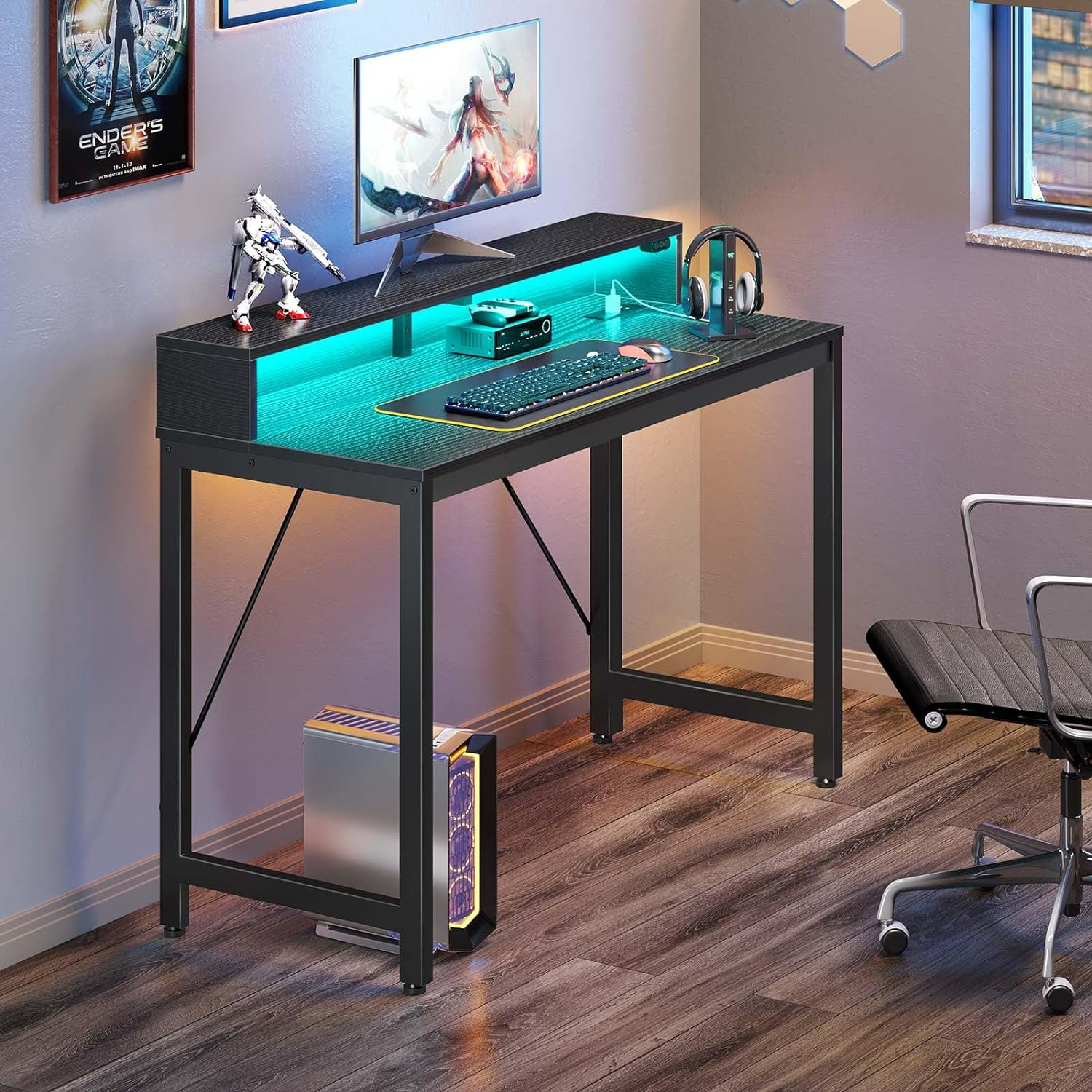 Wrought Studio™ Computer Desk with LED Lights & Power Outlets, Home ...