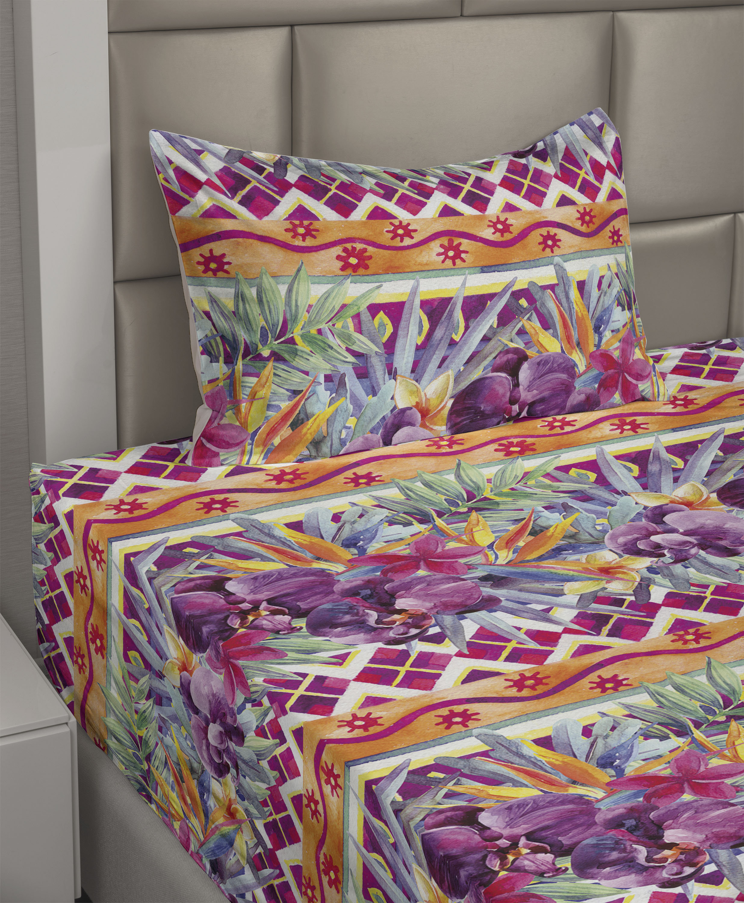 Ambesonne Floral Design Sheet Set Floral Watercolor Art Magenta ...