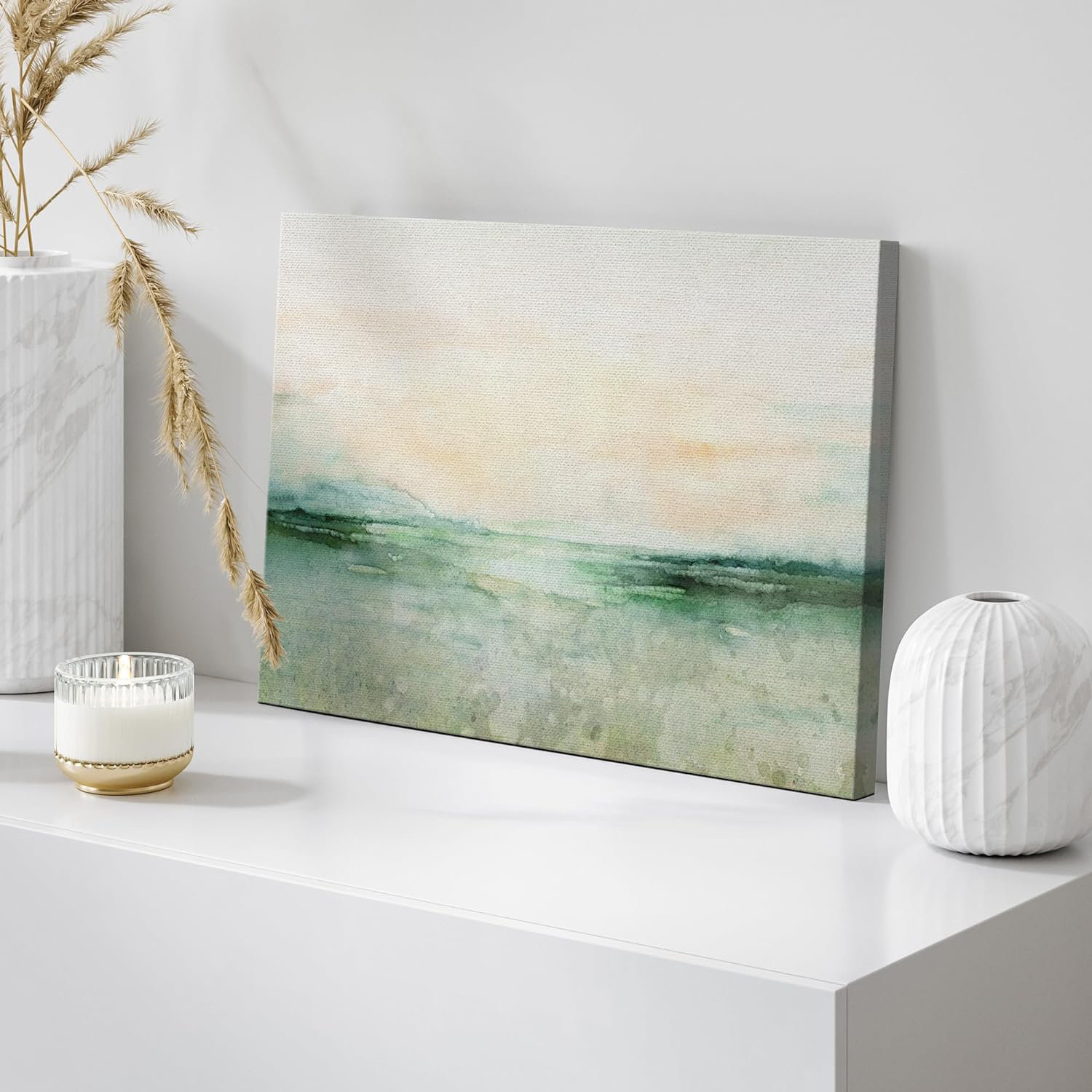 IDEA4WALL Minimal Landscape Emerald Green Field At Dawn Nature Fine Art ...