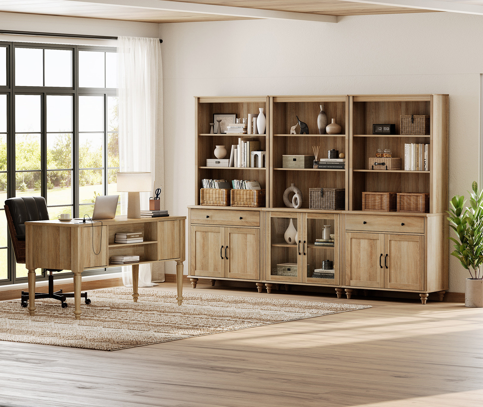 Alcott Hill® 2 - Piece Office Set, 56" Executive Desk, Bookcases With 6 ...