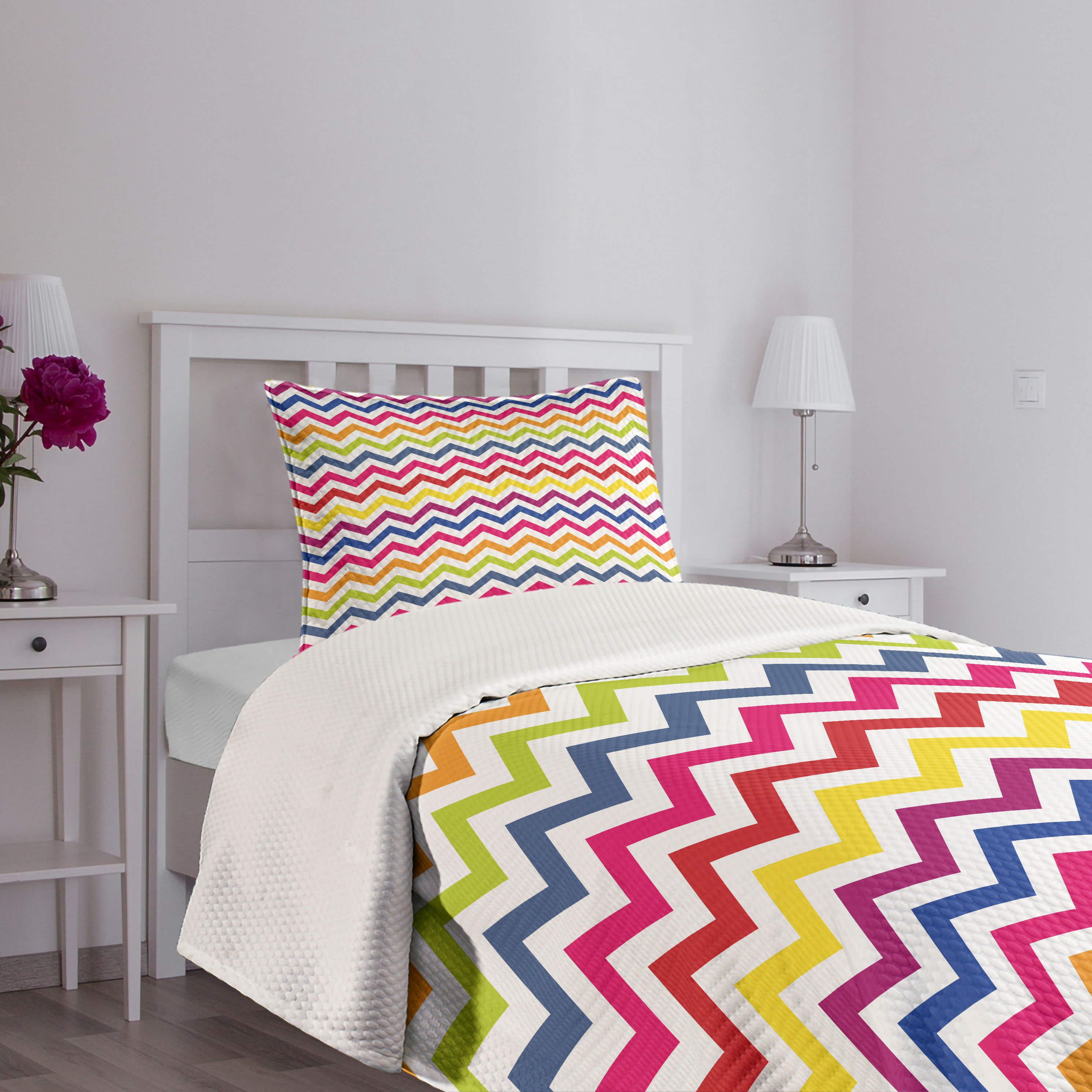 Ambesonne Colorful Bedspread Set Rainbow Chevron Fun Multicolor | Wayfair
