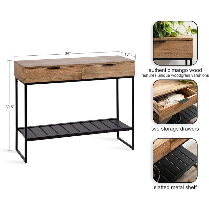 17 Stories Giguere Wood and Metal Console Table with Storage Shelf ...