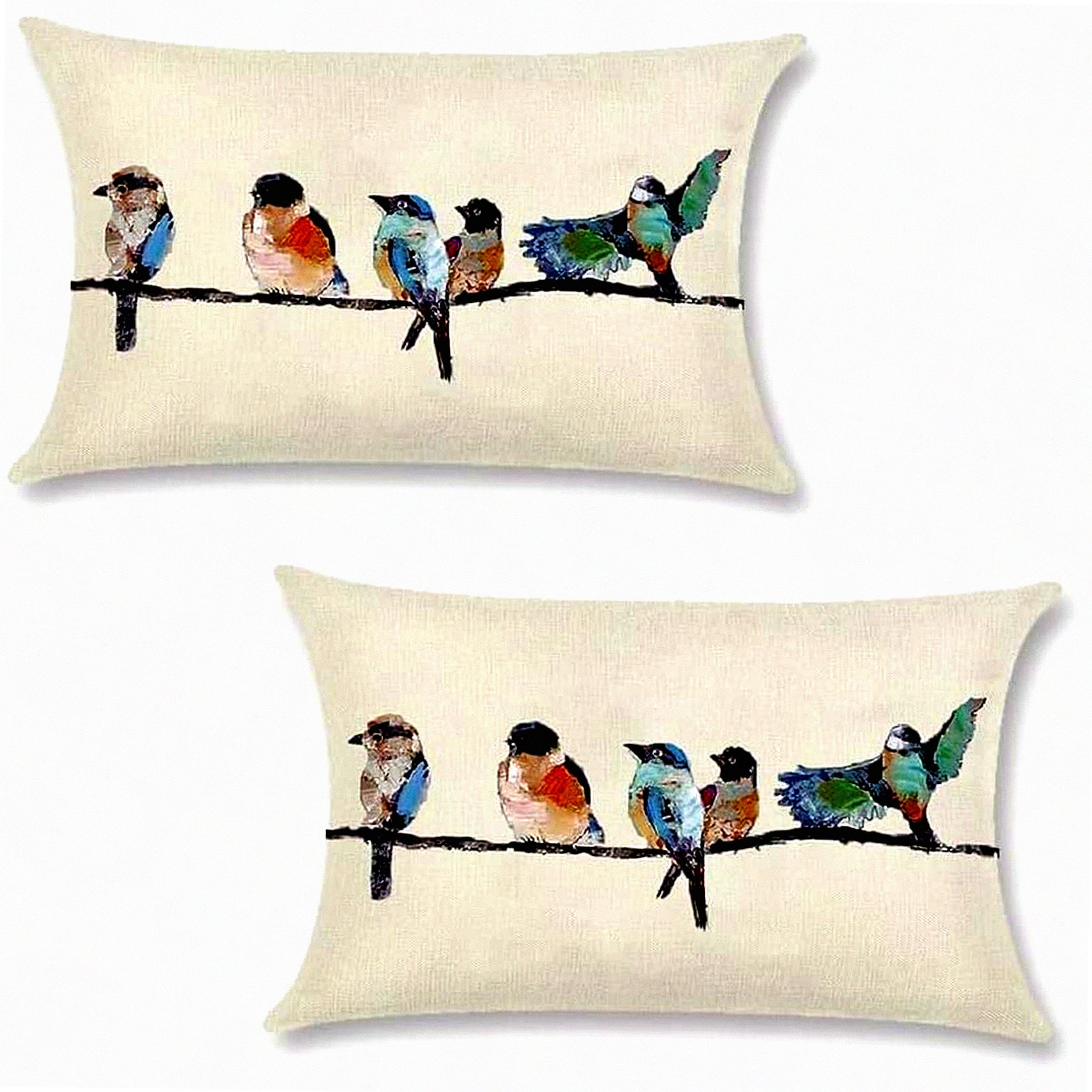BRBCA Seasonal Birds Lumbar Pillow Covers - Set of 2 Outdoor Throw ...