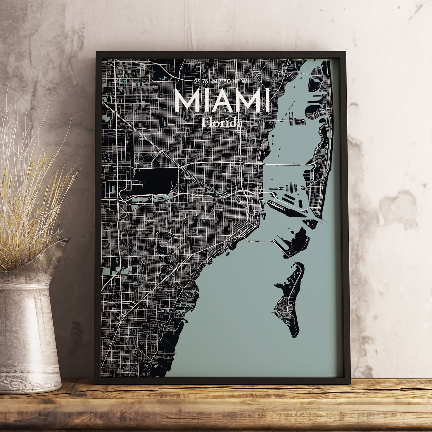 Wrought Studio™ 'Miami City Map' Graphic Art Print Poster in Midnight ...