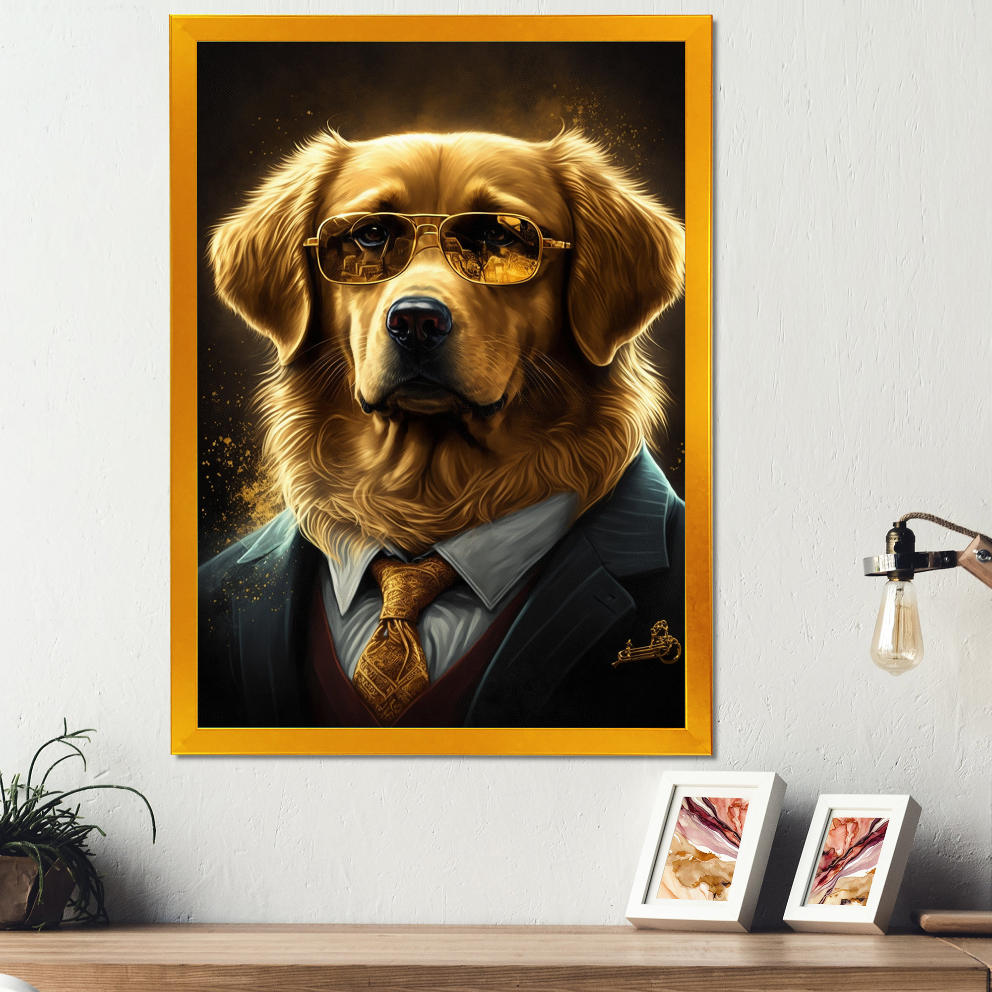 Design Art Mafia Golden Retriever - Picture Frame Photograph on Canvas ...