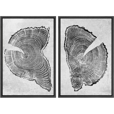 IDEA4WALL Tree Ring Black White Grunge Wood Tree Rings Framed On Canvas ...