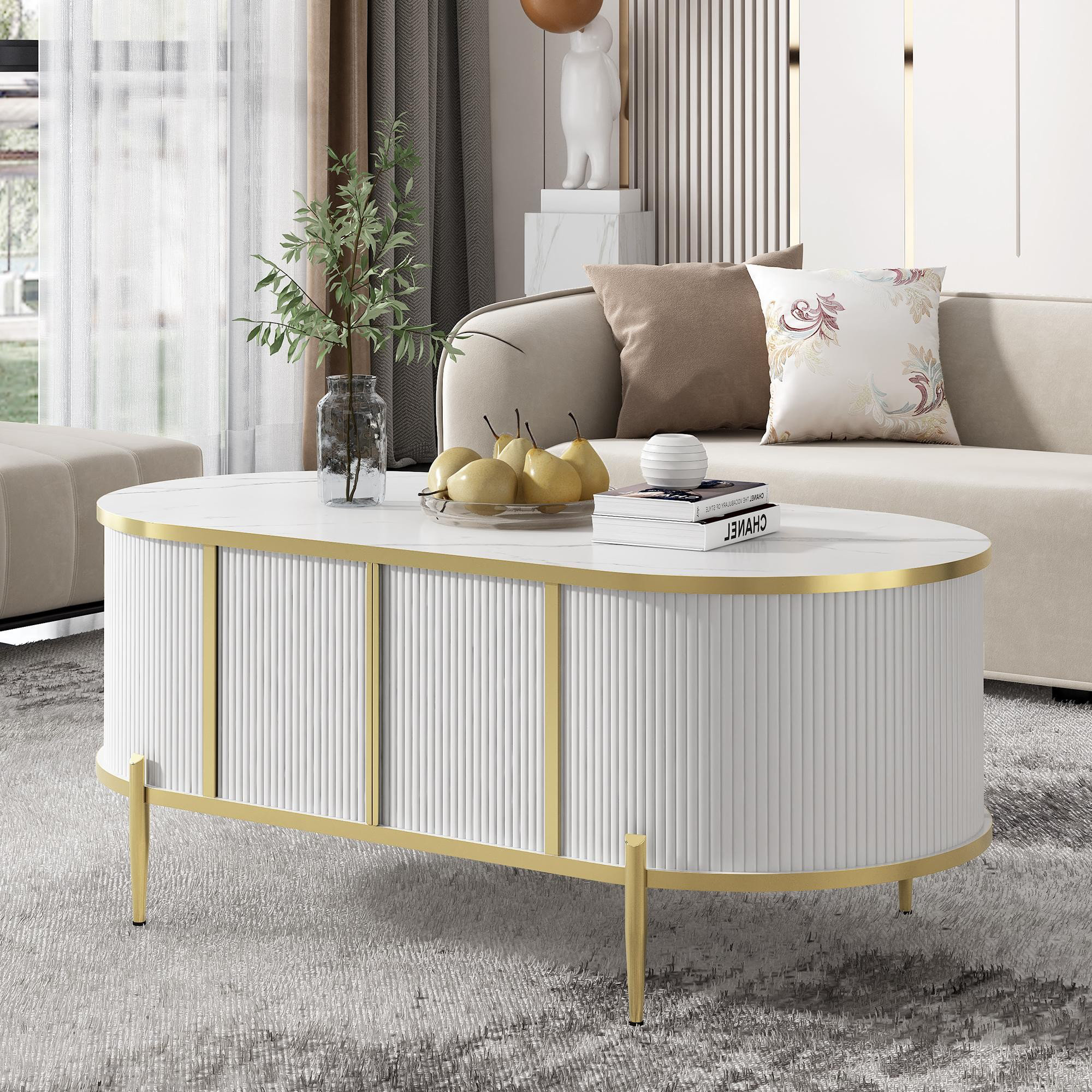 Latitude Run® Modern Luxury Oval shaped Fluted Coffee Table - Wayfair ...