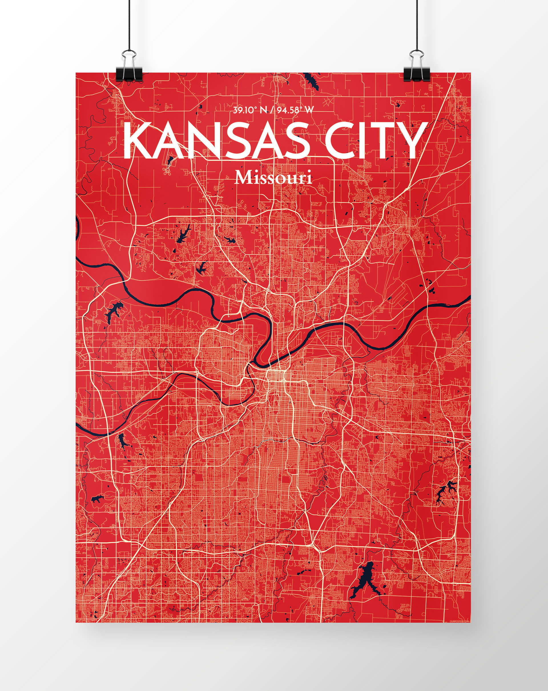 Wrought Studio 'Kansas City City Map' Graphic Art Print Poster in Red ...