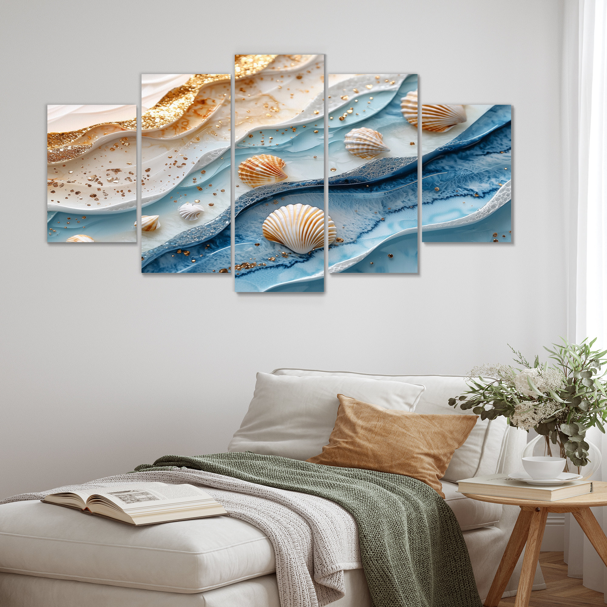 Design Art Abstract Seashells And Beach Aerial View V - Coastal Wall ...