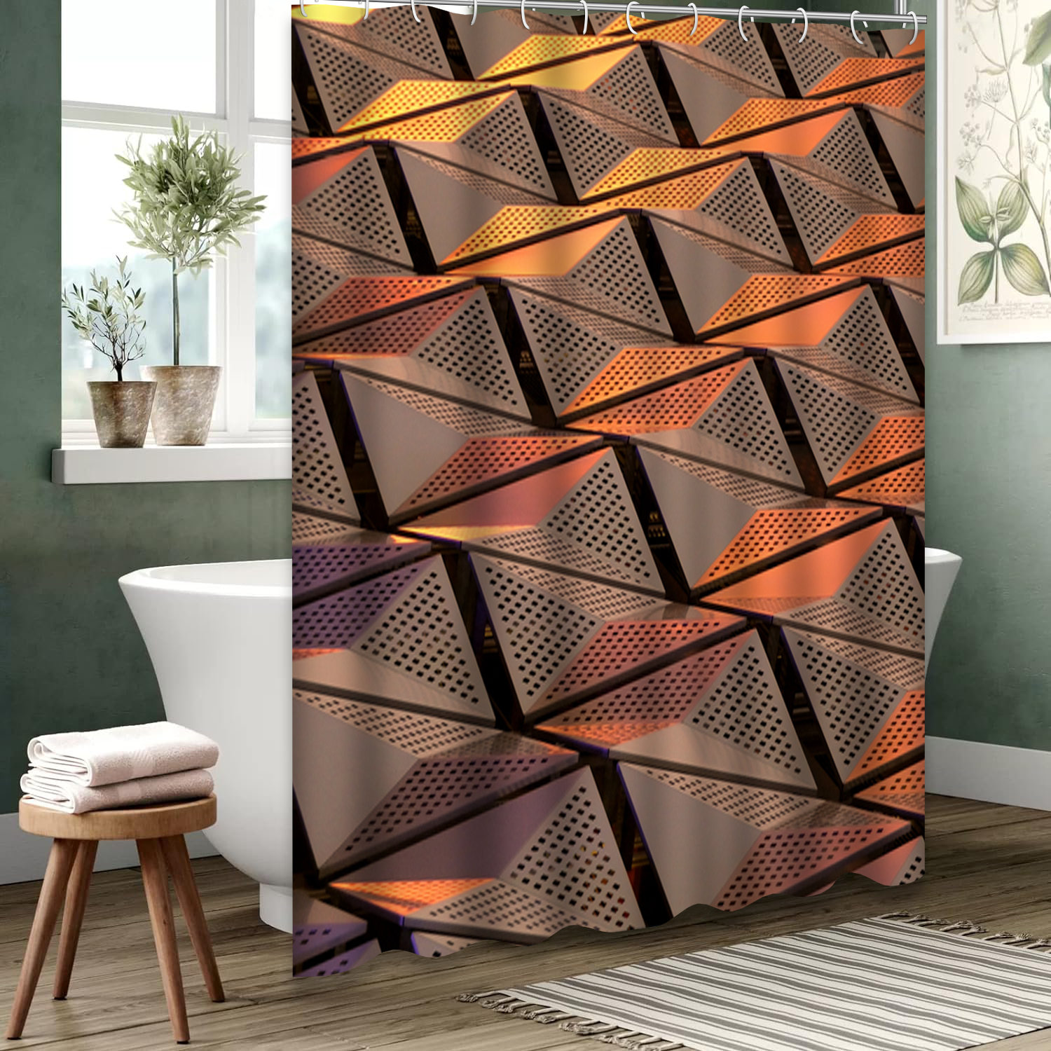 East Urban Home Copper Waterproof Shower Curtain,Metallic Geometric and ...