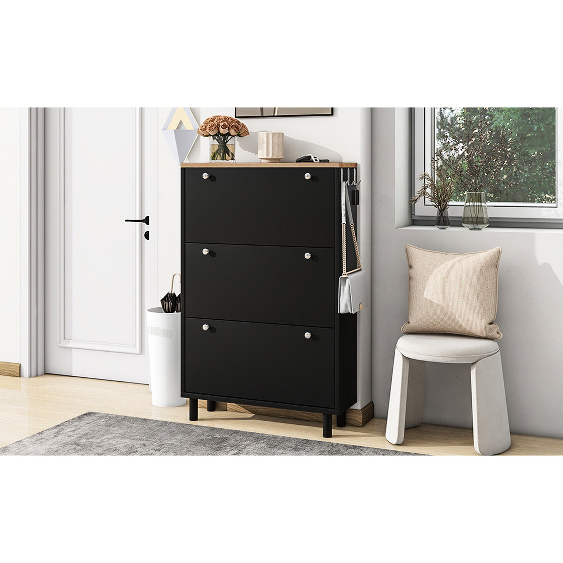 George Oliver Shoe Cabinet With 3 Compartments And Customizable Shelf ...