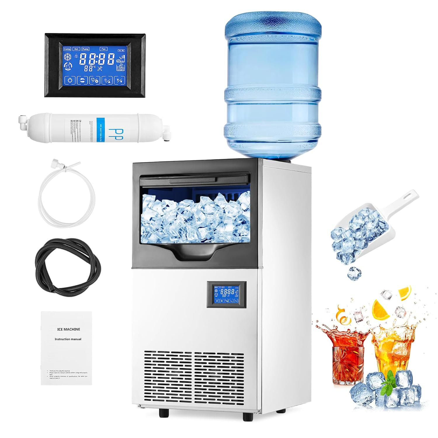 Yiimo Stainless Steel Commercial Undercounter Ice Maker with LCD ...