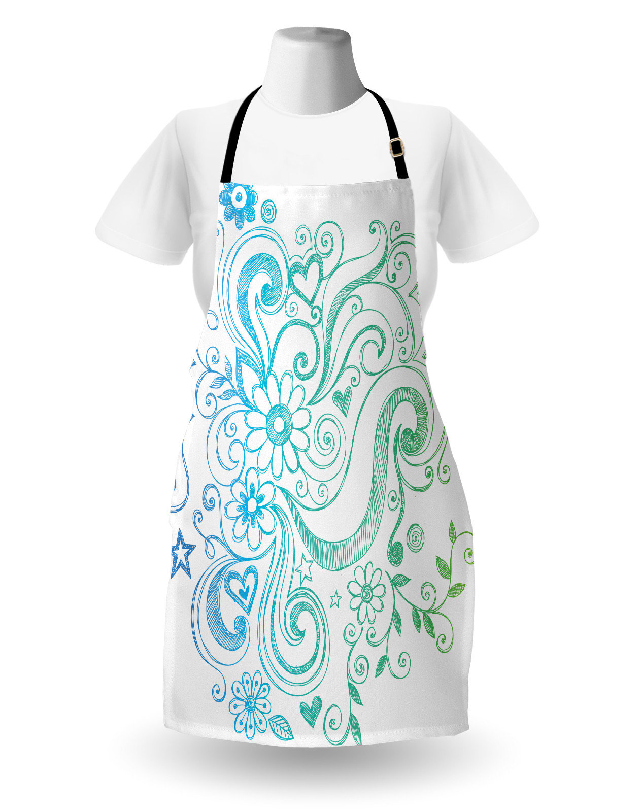 East Urban Home Flowers Apron Unisex, Ombre Sketchy Floral, Adult Size ...