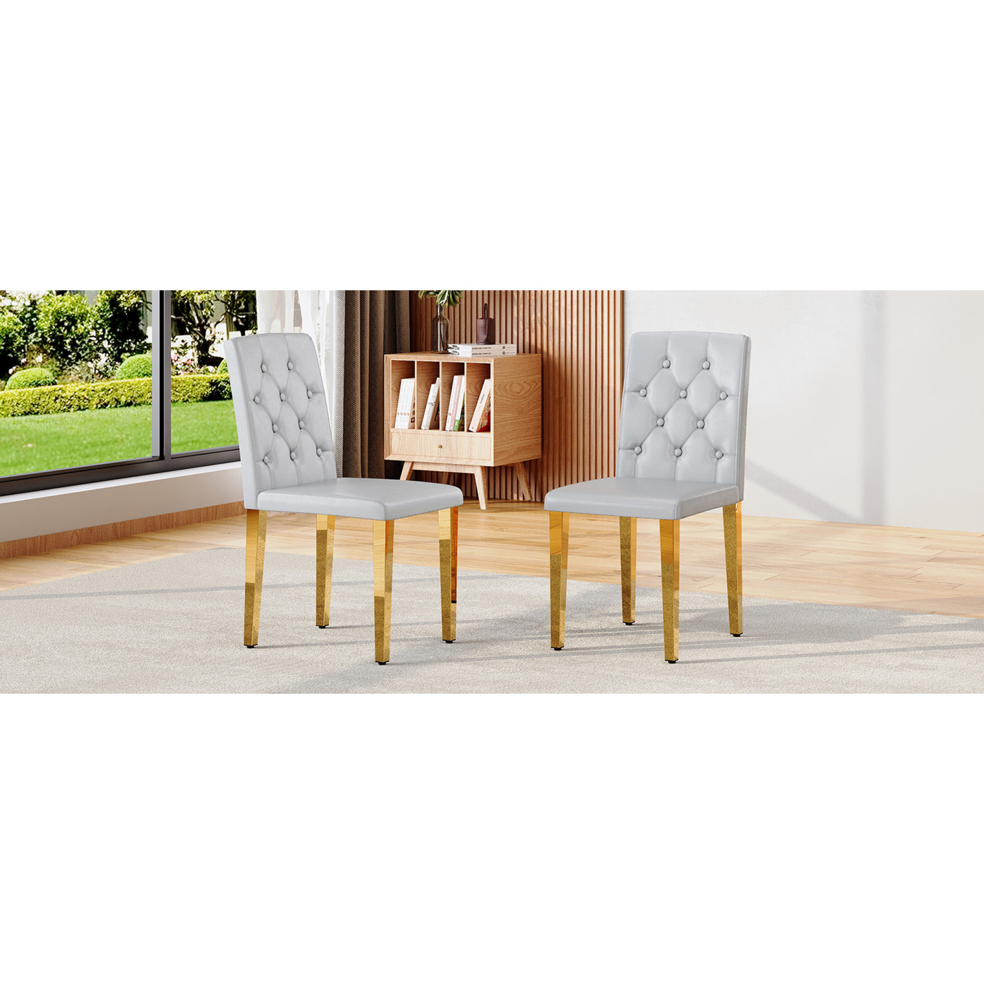 Latitude Run® Ergonomic Light Gray Dining Chairs, Pu Leather With ...
